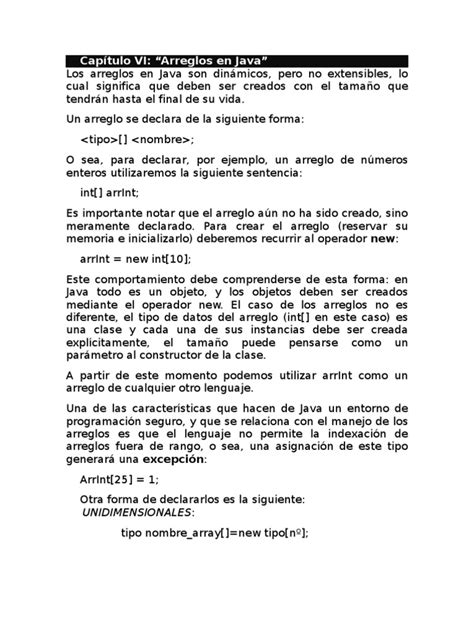 Arreglos En Java Pdf Java Lenguaje De Programación Objeto