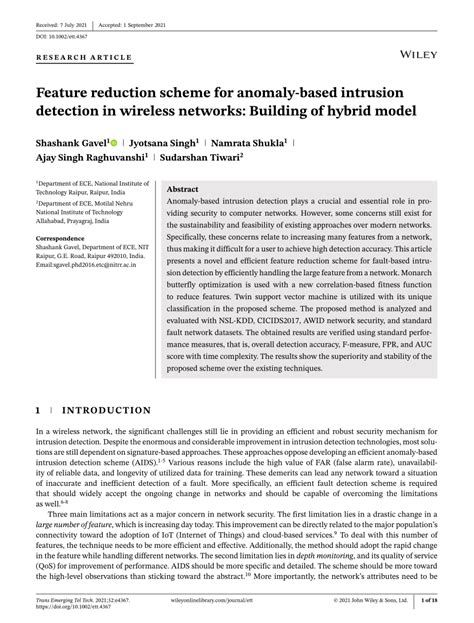 feature reduction scheme for anomaly‐based intrusion detection in