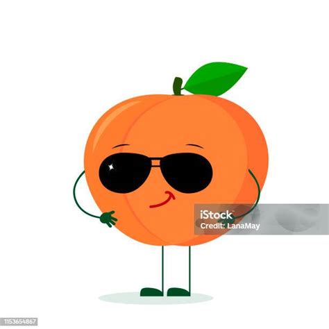 선글라스에 만화 스타일의 귀여운 복숭아 과일 캐릭터 로고 템플릿 디자인입니다 벡터 일러스트 레이 션 플랫 스타일 감정에 대한 스톡 벡터 아트 및 기타 이미지 Istock