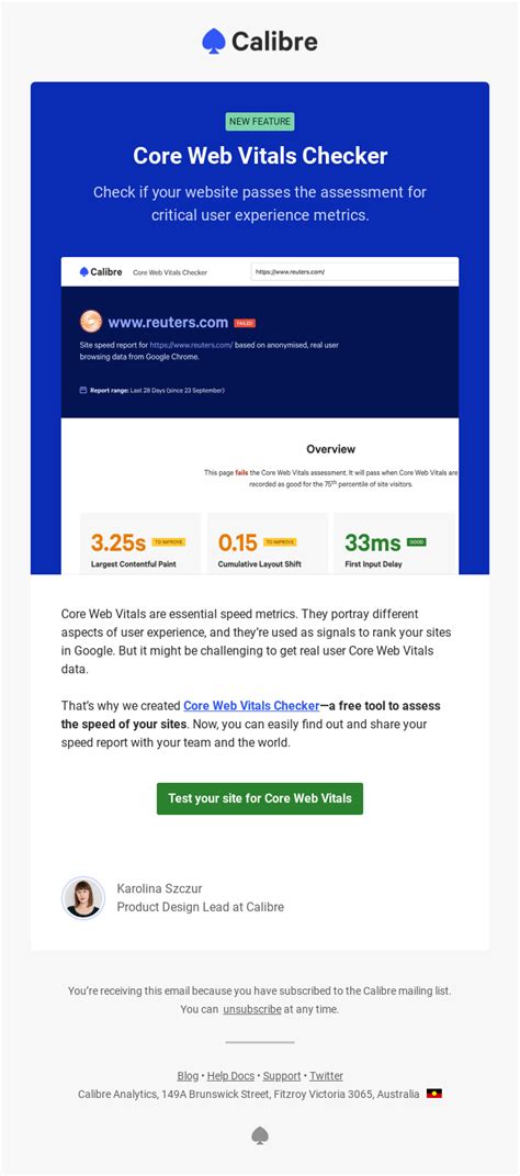 🚦 Check If Your Site Passes Core Web Vitals From Calibre Desktop Email View Really Good Emails