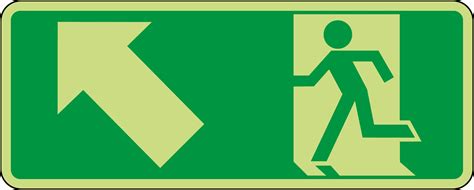 luminous exit sign running man up left arrow