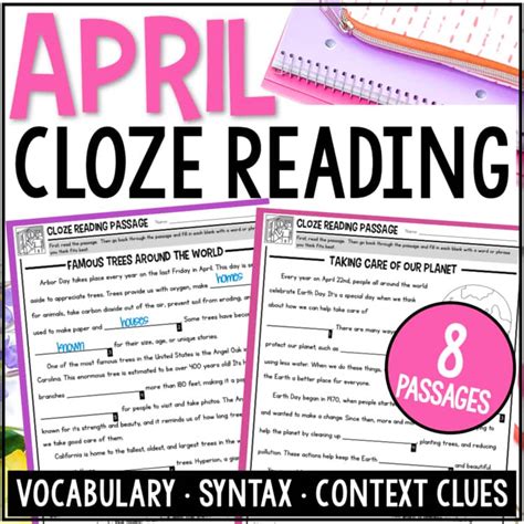 April Cloze Reading Passages April Fools Earth Day Library Spring
