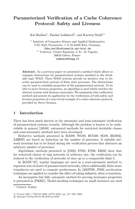 PDF Parameterized Verification Of A Cache Coherence Protocol Safety And Liveness