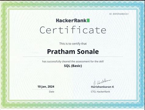 Pratham Sonale On Linkedin Sqlbasic Certificationunlocked Hackerrank Hackerrankcertified