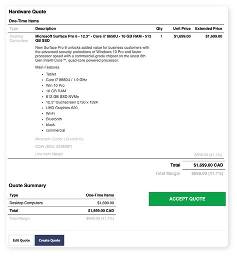 Features Cost And Margin Tracking Quoter