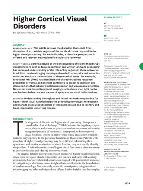 Higher Cortical Visual Disorders10 Pdf Visual Cortex Neuroscience