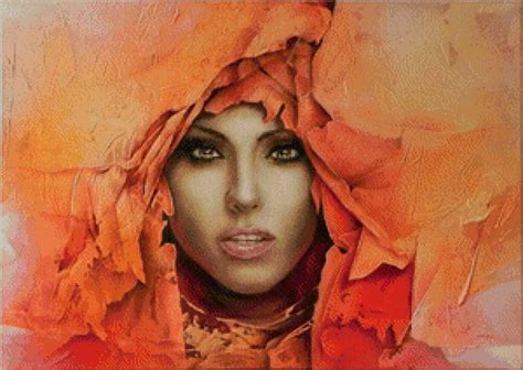 Схема вышивки девушка в оранжевом №1052175 Вышивка крестом