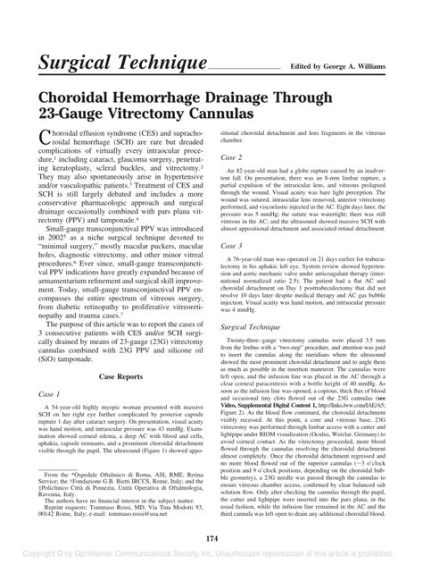 Pdf Choroidal Hemorrhage Drainage Through 23 Gauge Vitrectomy Cannulas