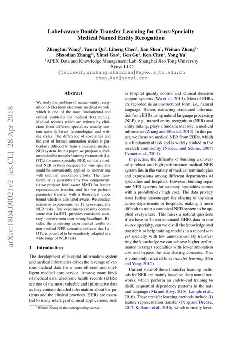 Pdf Label Aware Double Transfer Learning For Cross Specialty Medical