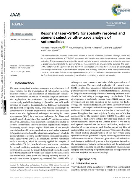 Pdf Resonant Lasersnms For Spatially Resolved And Element Selective