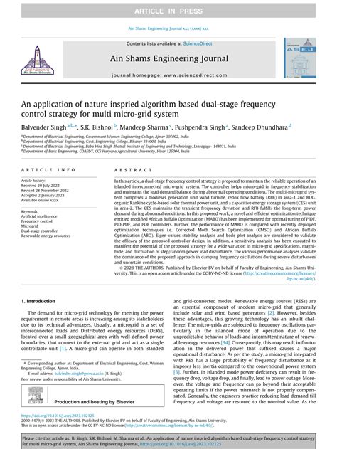 Pdf An Application Of Nature Inspried Algorithm Based Dual Stage Frequency Control Strategy