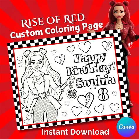 Red Descendants 4 Rise Of Red Coloring Page Custom Editable Canva