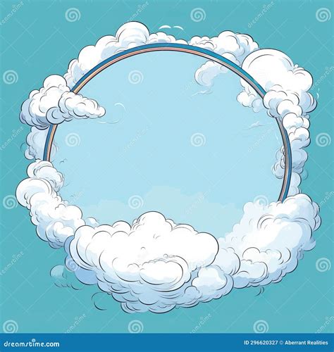 A Circle With Clouds And A Rainbow On A Blue Background Stock