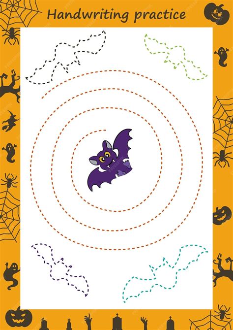 아이들을 위한 교육 워크시트 손글씨 연습 거미와 그의 웹 선을 추적합니다 인쇄 가능 프리미엄 벡터