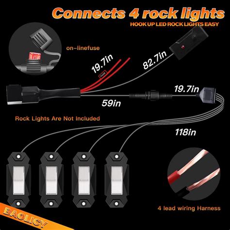 Baolicy Arnés De Cable Para Luces Led De Roca De 4 Cables Led De Luz De Roca Con Interruptor