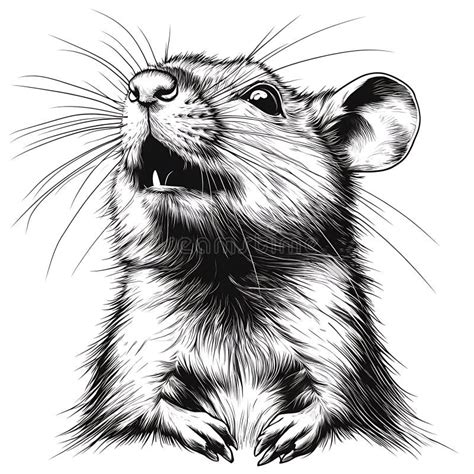 Black And White Line Art Rat With Paws And Open Mouth Keywords Rat