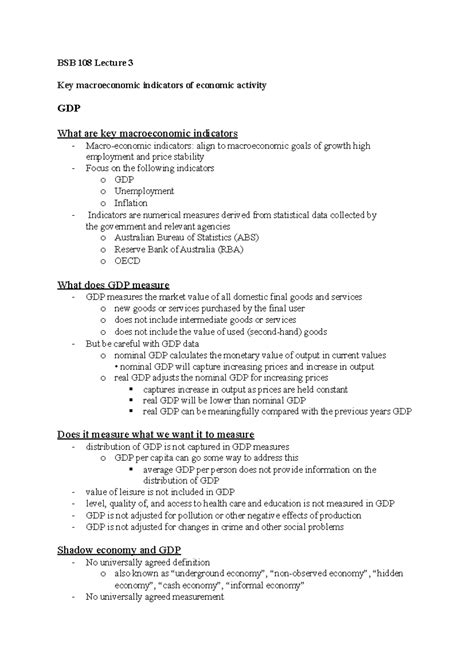 Bsb 108 Lecture 3 Bsb 108 Lecture 3 Key Macroeconomic Indicators Of