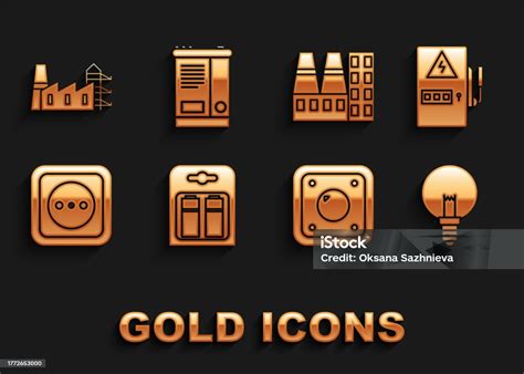 팩에 배터리 전기 패널 전구 전등 스위치 콘센트 발전소 공장 및 공장 자동차 배터리 아이콘을 설정합니다 벡터 0명에 대한 스톡 벡터 아트 및 기타 이미지 Istock