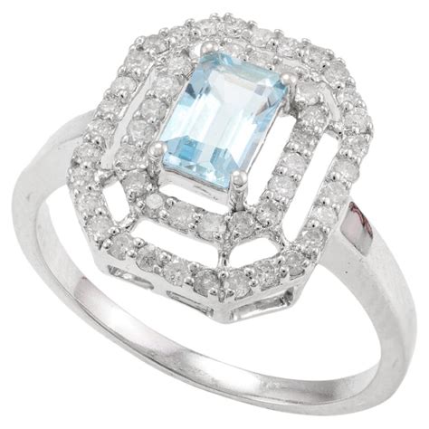 Customizable Dainty Aquamarine Halo Diamond Ring T For Girlfriend In