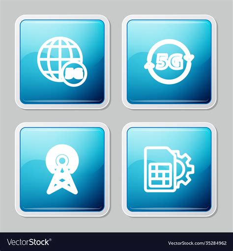 Set Line G Network Antenna And Sim Card Vector Image