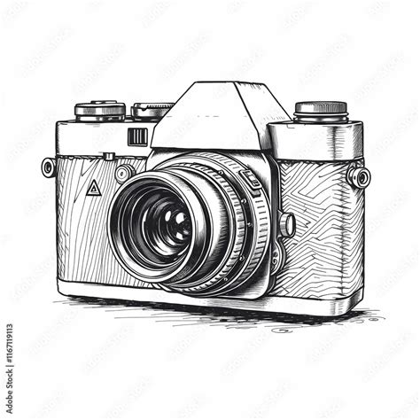 Vintage Camera Sketch A Detailed Hand Drawn Illustration Of A Classic Film Camera Capturing