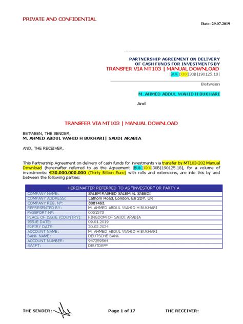 Transfer Via Mt103 Manual Download Private And Confidential Pdf Payments Banks