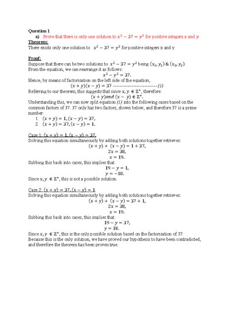 Math1081 Assignment 1 Final Question 1 A Prove That There Is Only