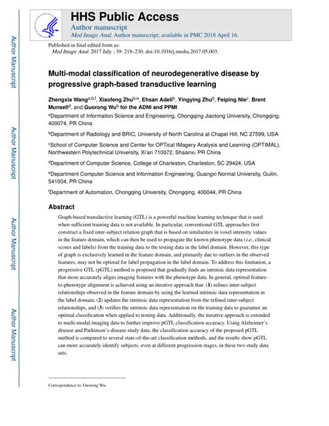 PDF Multi Modal Classification Of Neurodegenerative Disease By Progressive Graph Based