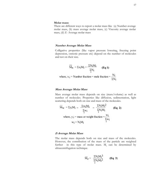 Number Average Molar Mass Mass Average Molar Mass Z