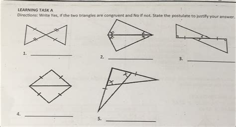 Solved Learning Task A Directions Write Yes If The Two Triangles Are Congruent And No If Not