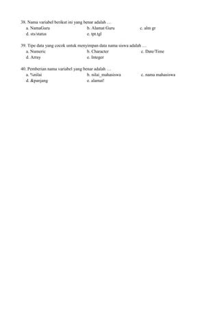 SOAL UAS TKJ PEMROGRAMAN DASAR Pilihan Ganda PDF
