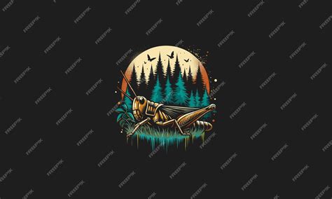 Premium Vector Grasshopper On Forest Night Vector Illustration