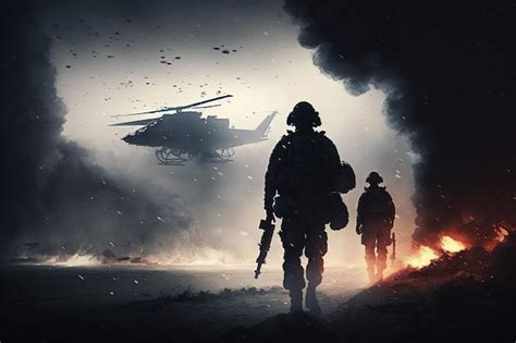 Premium Photo The Army Soldier Is Among The War With Ai Generated