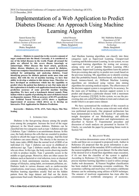 Pdf Implementation Of A Web Application To Predict Diabetes Disease