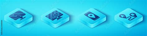 Set Isometric Infographic Of City Map Navigation Monitor With Location Marker Route Location