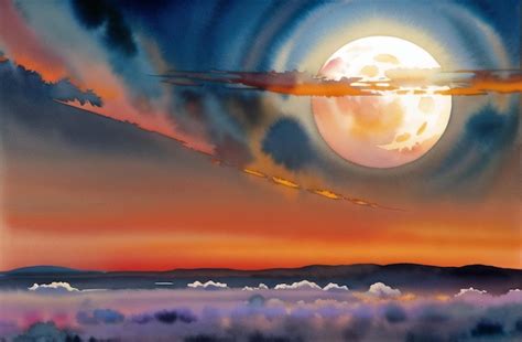 라마단 카림 수채화 모스크 달 아래 이슬람 건축 디자인의 그림 모스크 첨탑이 있는 이슬람 축제 람잔 배너 Generative