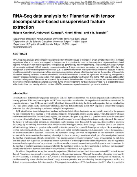 Pdf Rna Seq Data Analysis For Planarian With Tensor Decomposition Based Unsupervised Feature