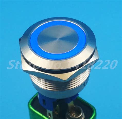 Free Shipping 5Pcs 22MM Metal Switch Illuminated Ring With Blue LED 12V Indication Momentary