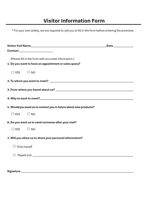 Visitor Information Form Free Word Templates