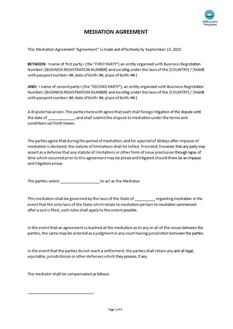 Workplace Mediation Agreement Template Creative Template Inspiration