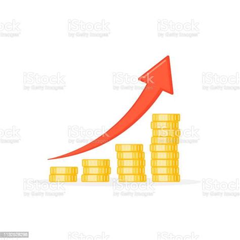 화살표와 다이어그램의 모양에 동전 스택 아이콘 성장 그래프 소득과 이익 비즈니스 개념 평면 디자인 벡터 색상 일러스트 0명에 대한 스톡 벡터 아트 및 기타 이미지 Istock