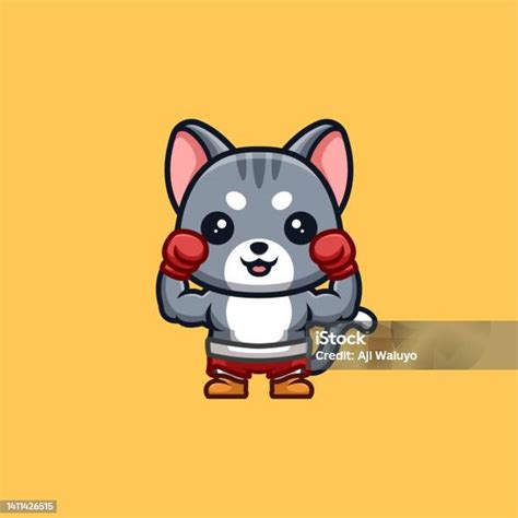 국내 고양이 복서 귀여운 크리에이티브 카와이 만화 마스코트 로고 Championship에 대한 스톡 벡터 아트 및 기타 이미지
