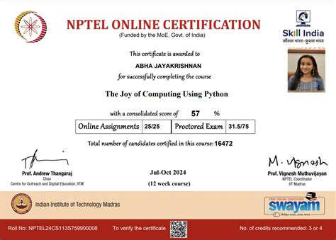 abha jayakrishnan on linkedin pythonprogramming codingjourney nptel skillindia achievement