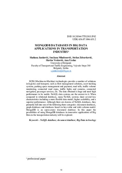 pdf mongodb databases in big data applications in transportation industry