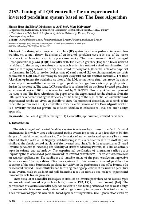 pdf tuning of lqr controller for an experimental inverted pendulum