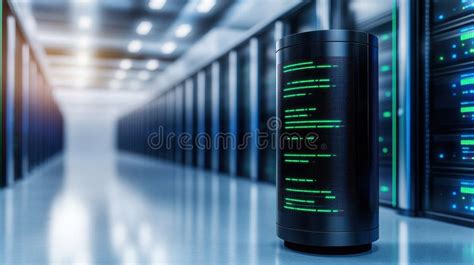 Modern Data Center Server Racks With Illuminated Blinking Led Lights And High Technology