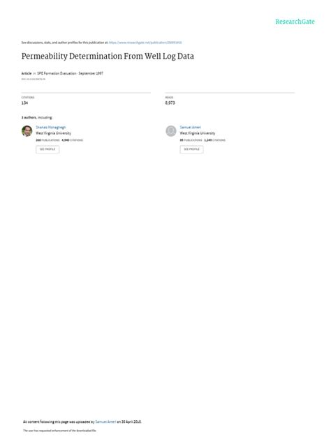 Permeability Determination From Well Log Data Pdf Dependent And Independent Variables