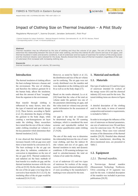 PDF Impact Of Clothing Size On Thermal Insulation A Pilot Study