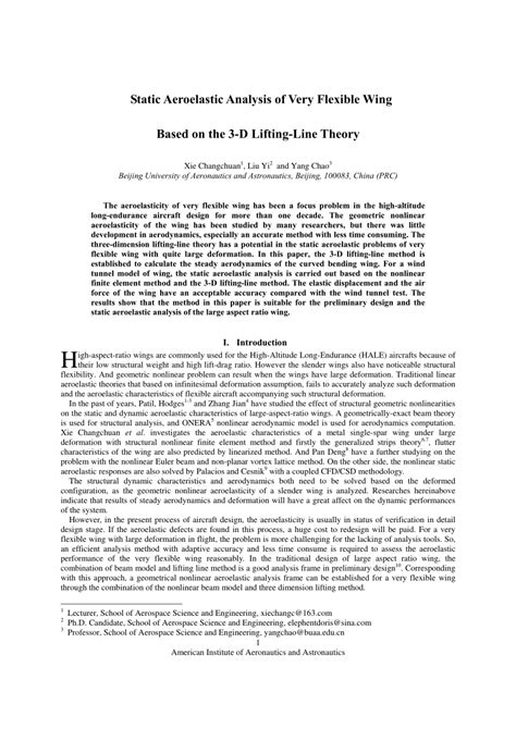 Pdf Static Aeroelastic Analysis Of Very Flexible Wing Based On The 3