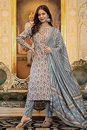 Buy Grey Rayon Blend Ethnic Motifs Printed Straight Suit Set Vaamsi